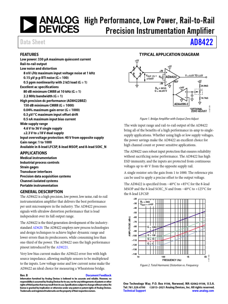 Ad8422 EN | PDF | Amplifier | Electrical Engineering