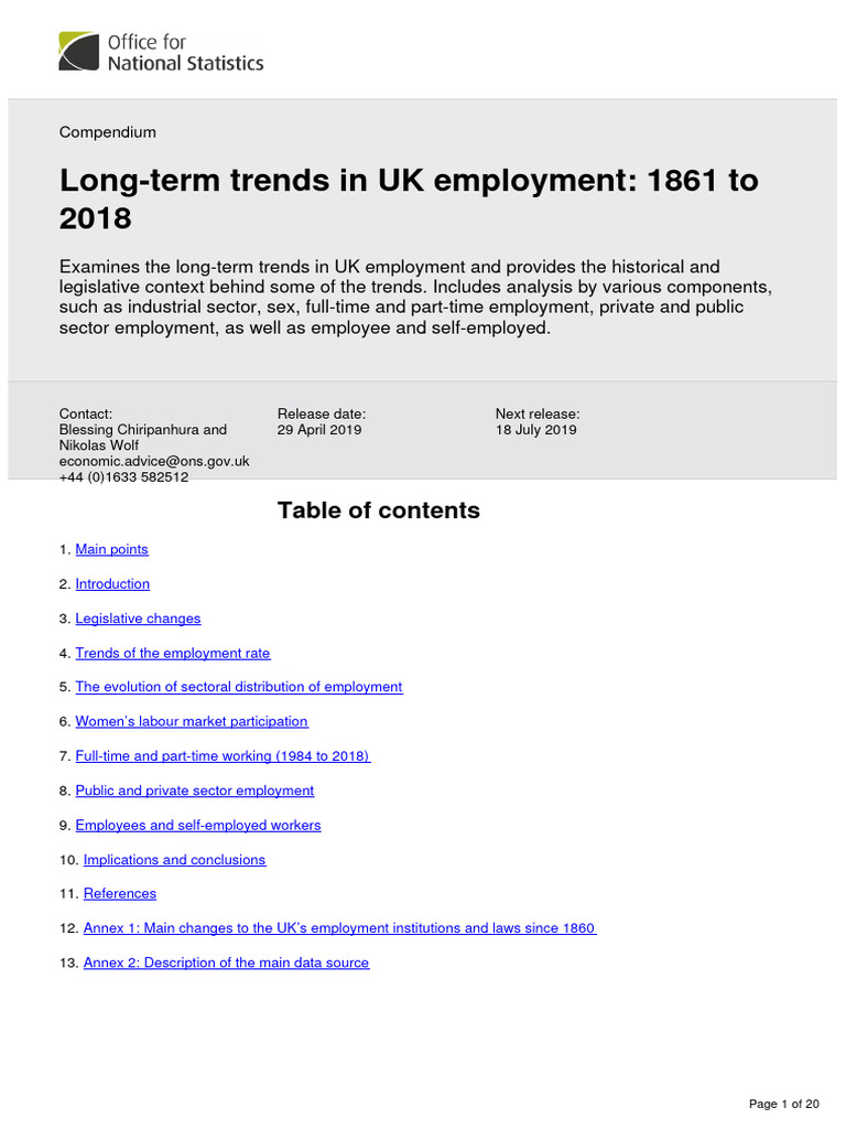Long-term UK Employment Trends 1861-2018 | PDF | Welfare | Employment