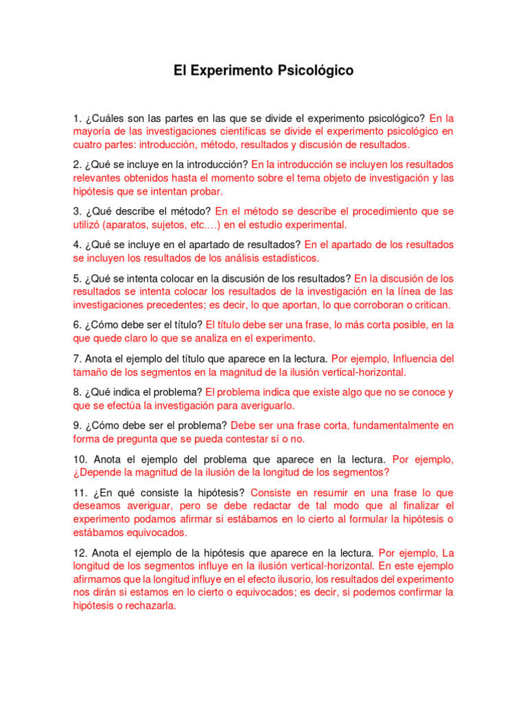 El Experimento Psicológico | PDF | Experimentar | Método científico