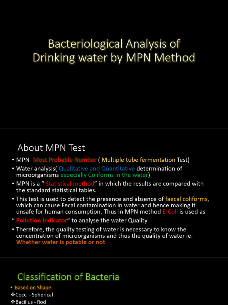Bacteriological Water Quality Testing MPN | PDF | Bacteria | Infection