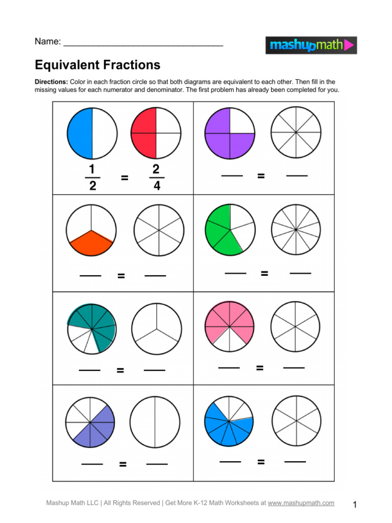 Equivalent Fractions Circles | PDF | Language Arts & Discipline