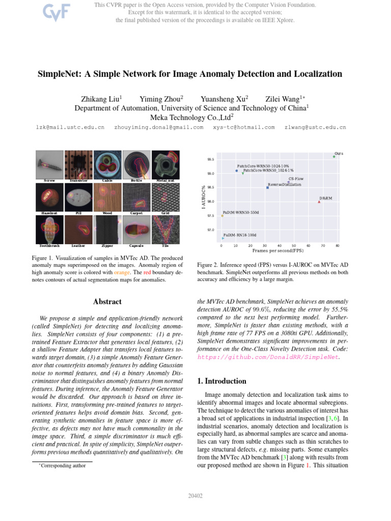 Liu SimpleNet A Simple Network For Image Anomaly Detection and Localization CVPR 2023 Paper ...