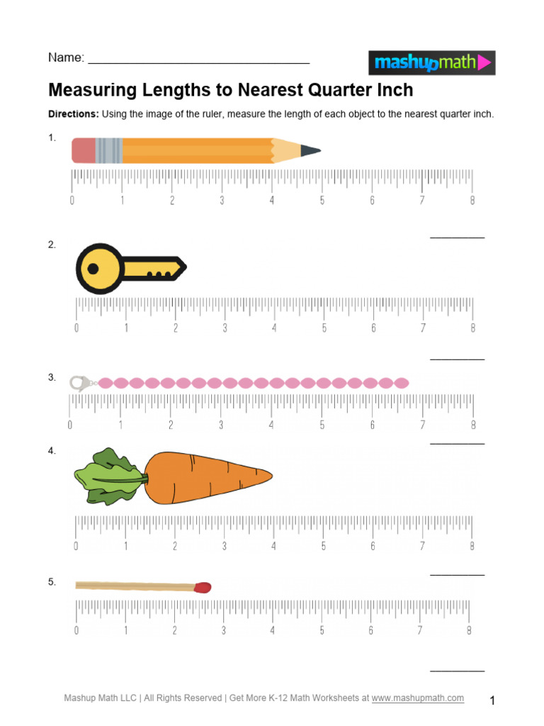 Measuring Lengths To Nearest Quarter Inch (A) | PDF