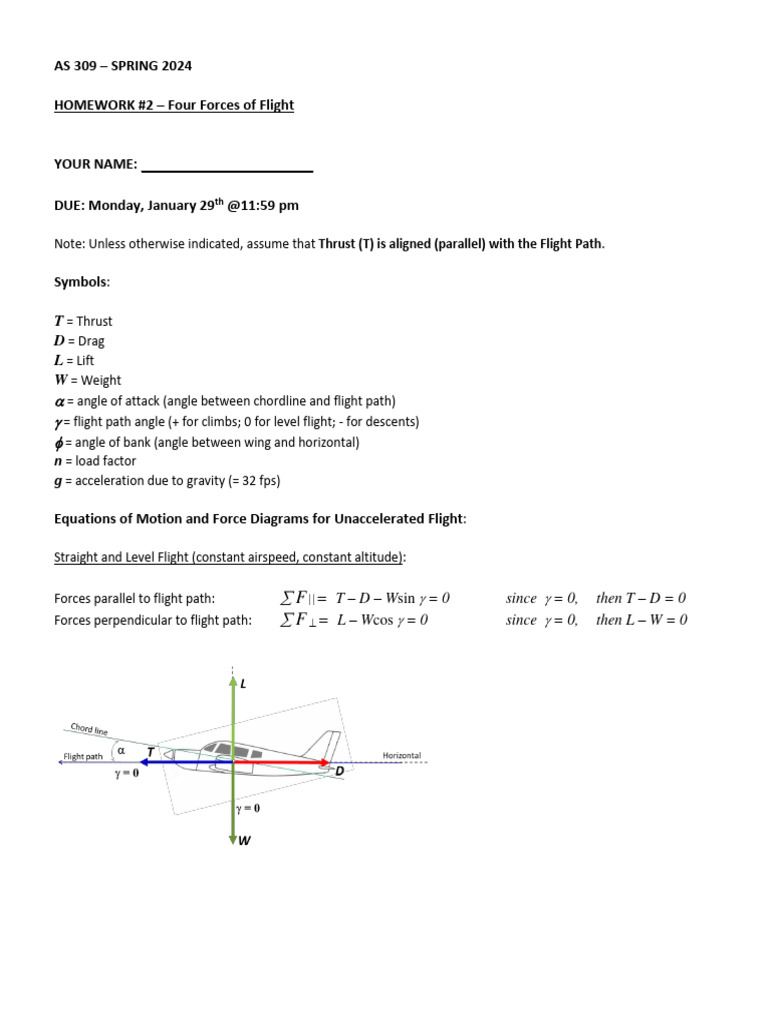 AS 309 Homework 2 QUESTION SHEET | PDF | Flight | Force