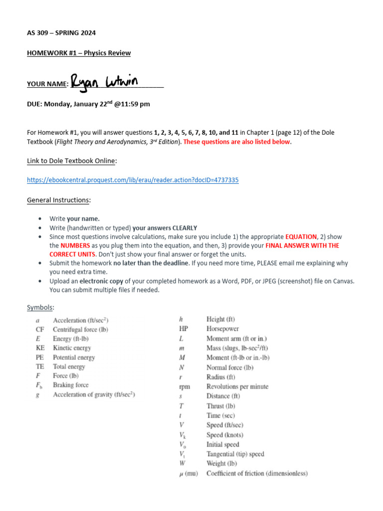 AS 309 Homework 1 | PDF | Airspeed | Airplane