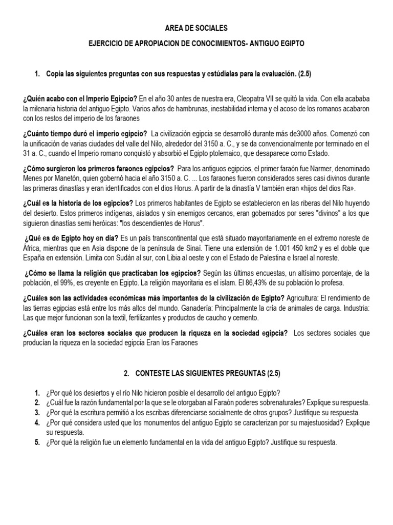 Preguntas Clave sobre el Antiguo Egipto | PDF | Antiguo Egipto | faraón