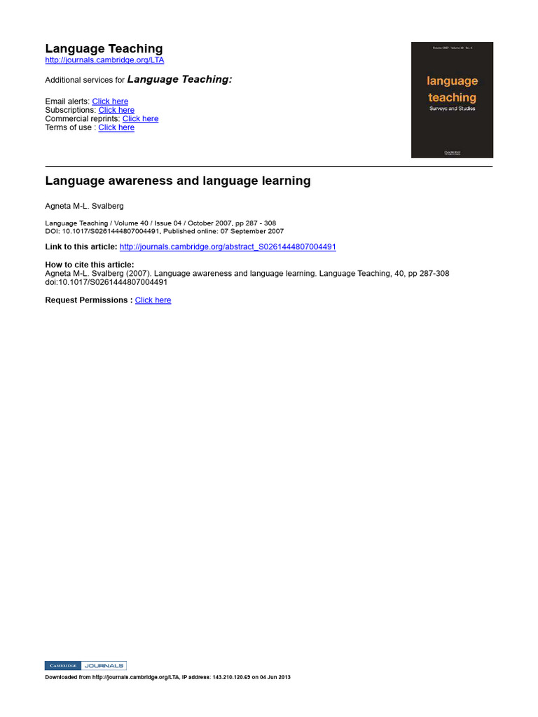 language-awareness-and-language-learning | PDF | Learning | Second Language Acquisition