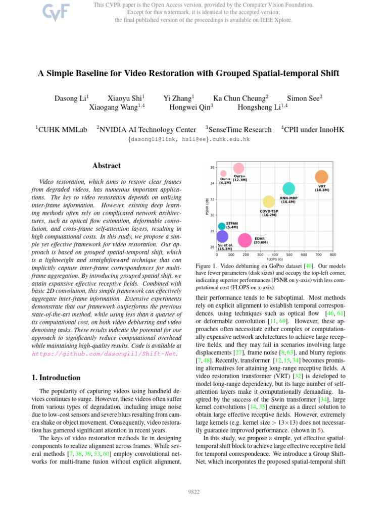 Simple Baseline For Video Restoration With Grouped Spatial-Temporal ...