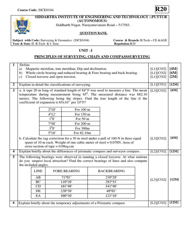 Surveying & Geomatics Q.B R20 SIETK | PDF | Surveying | Tangent