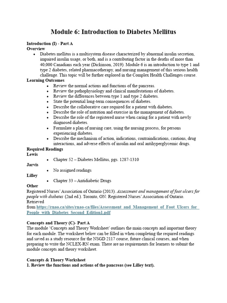 NSGD 2117 - Module 6 Worksheet | PDF | Diabetes | Hyperglycemia