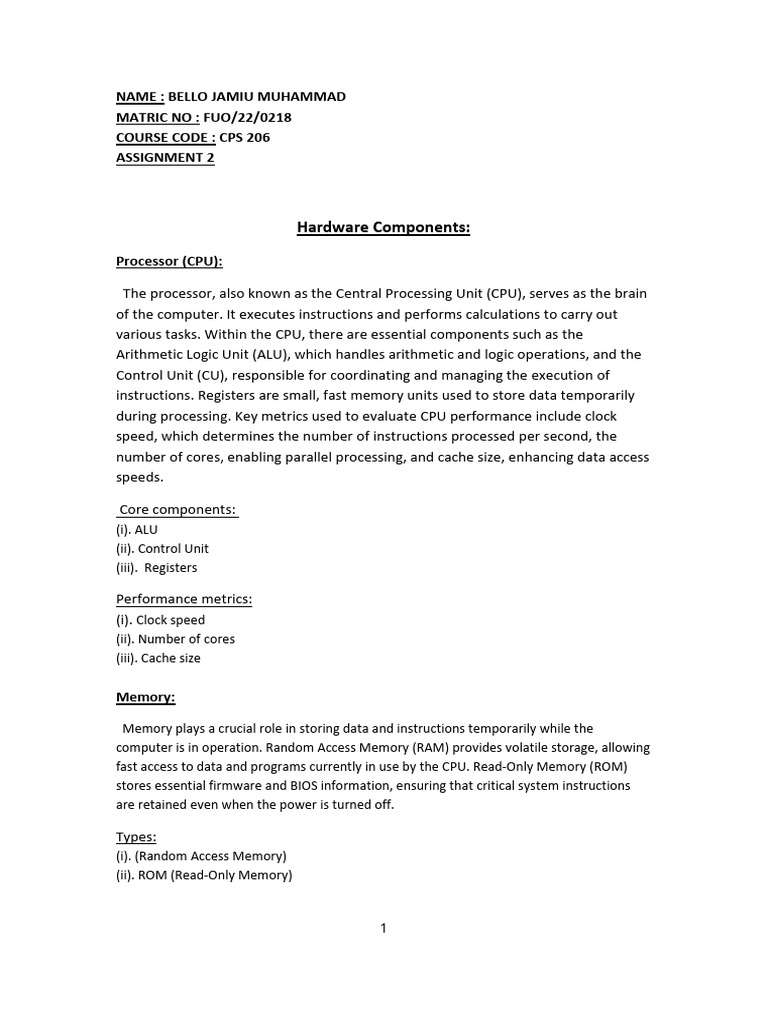 Assignment | PDF | Computer Data Storage | Central Processing Unit