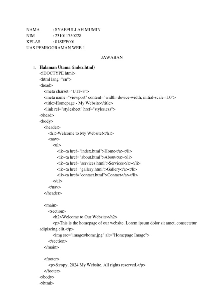 Uas - Pemrograman Web 1 - Syaefullah Mumin | PDF | Typography | Text