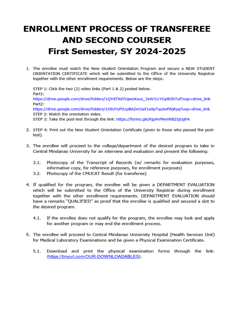 3 Enrollment Process of Transferee and Second Coursers | PDF