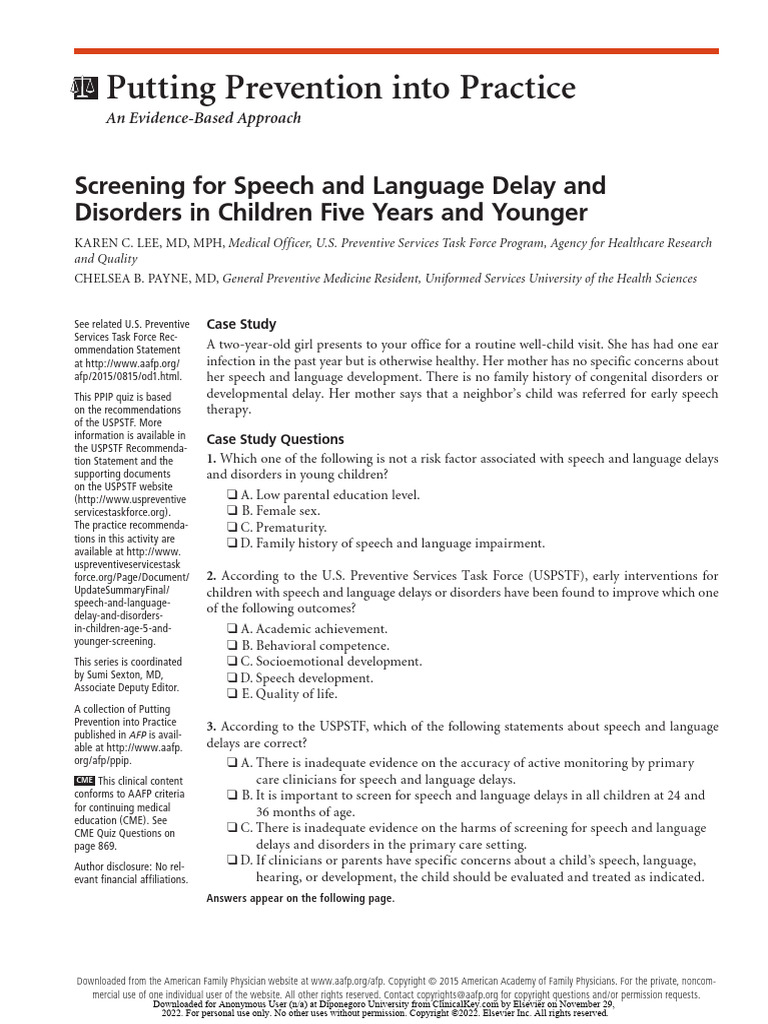 Screening for Speech Delays in Children | PDF | Preventive Healthcare ...