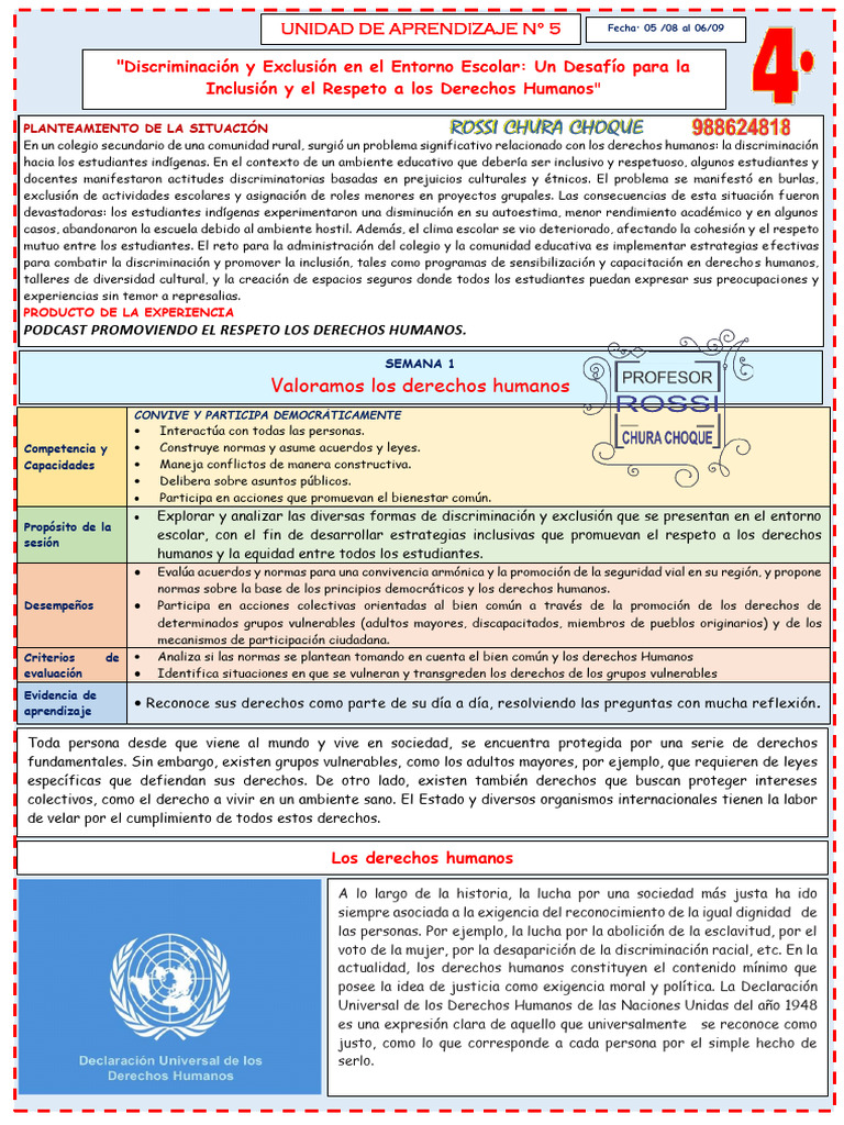 4° DPCC UNIDAD 5 - DERECHOS | PDF | Derechos humanos | Autodeterminación