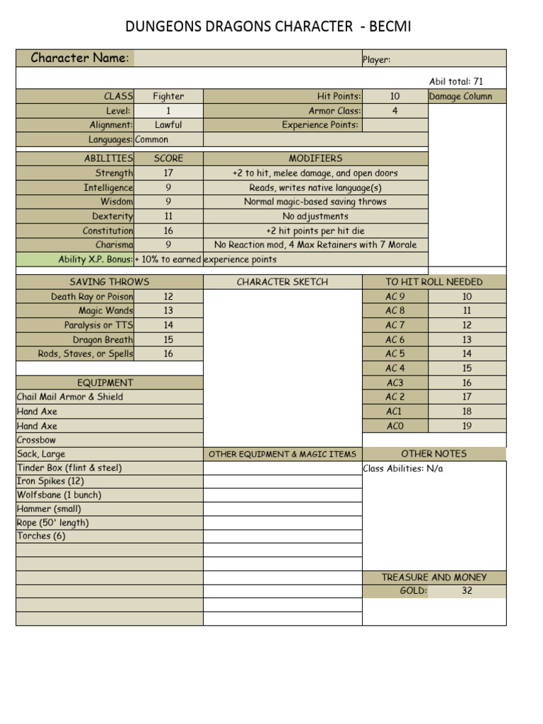 BECMI Instant RND Character Gen v1.4 | PDF