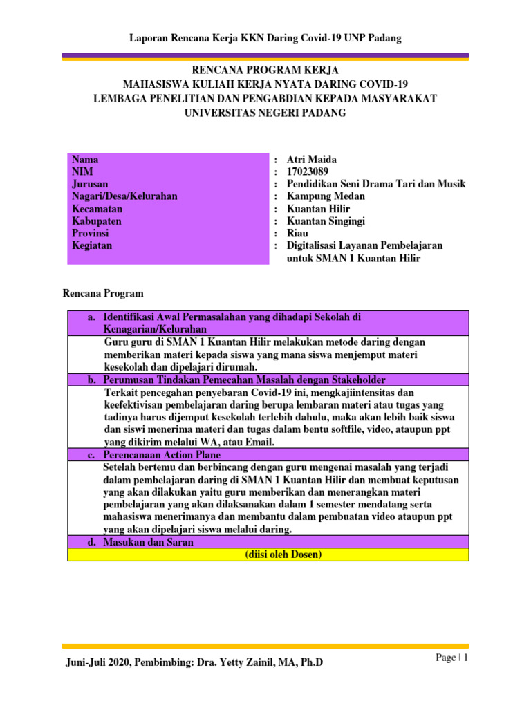 Rencana Program Kerja KKN | PDF