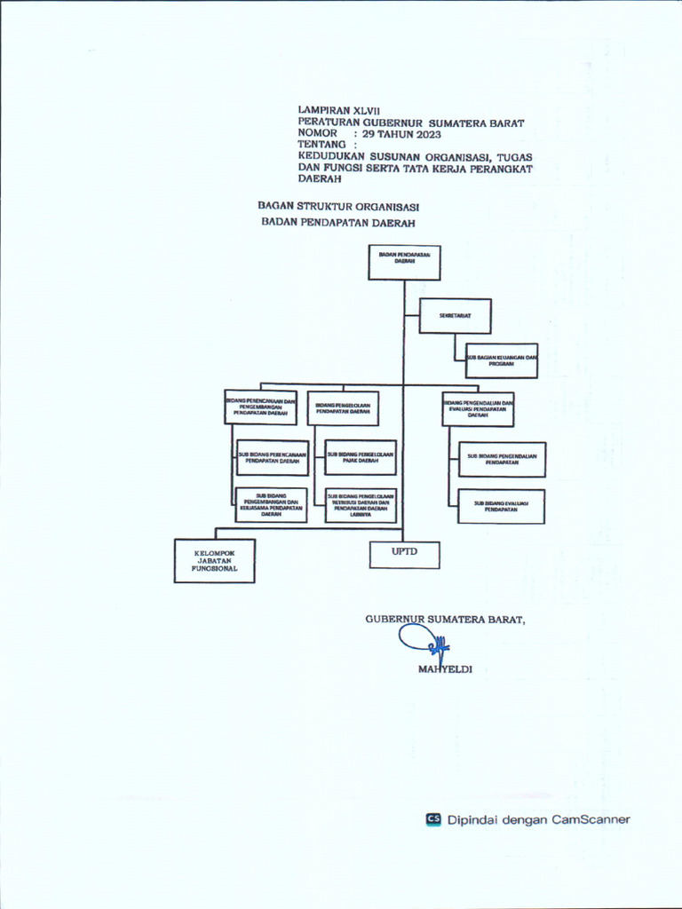 Bagan Struktur Bapenda (Pergub Sumatera Barat Nomor 29 Tahun 2023) | PDF