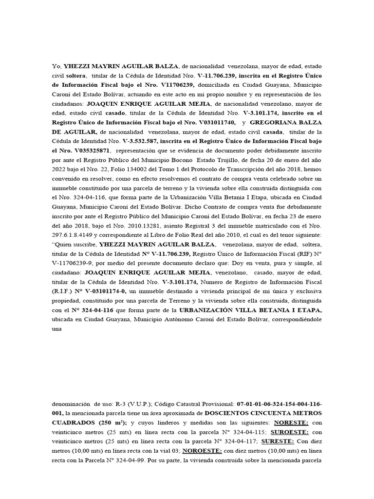 Anulacion de Documento de Compra Venta. Yhezzi Aguilar. Joaquin Aguilar ...