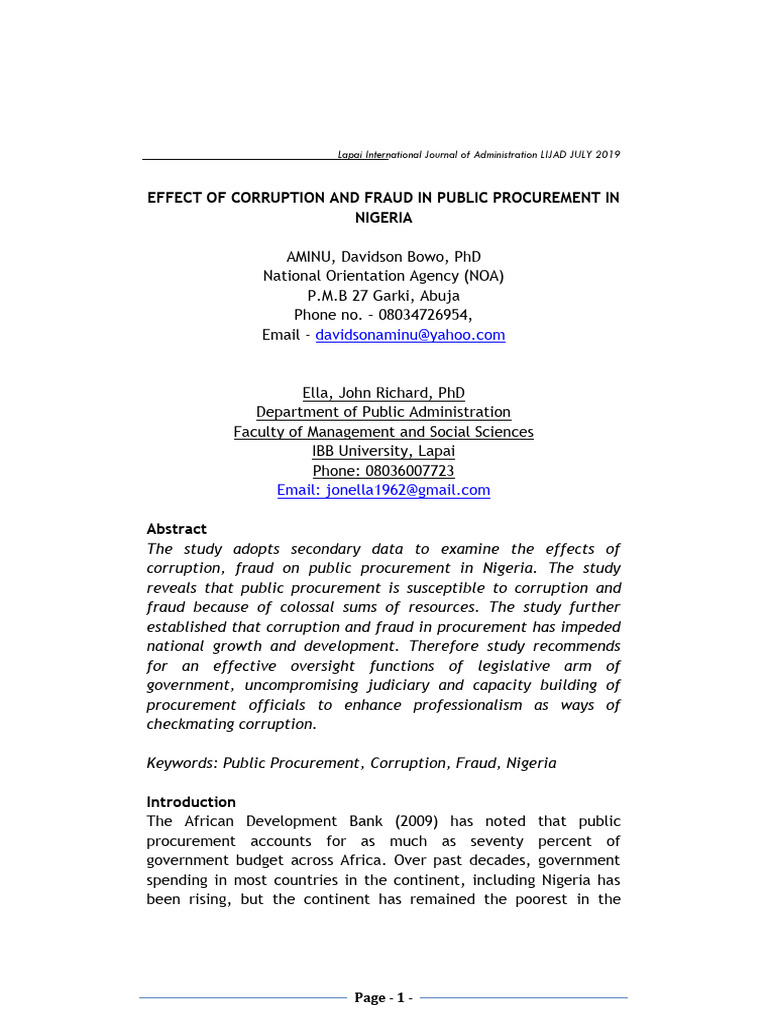 Effect of Corruption and Fraud in Public Procurement in Nigeria | PDF ...