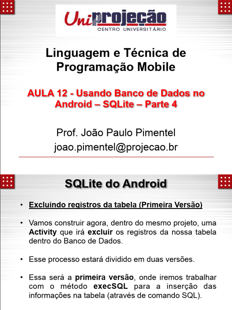 Aula 12 - Usando Banco de Dados No Android - SQLite - Parte 4 - Nova - 20240510-2059 | PDF ...