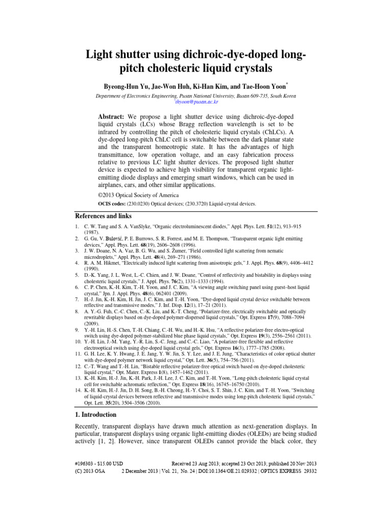 Light Shutter Using Dichroic-Dye-Doped Long-Pitch | PDF | Liquid ...