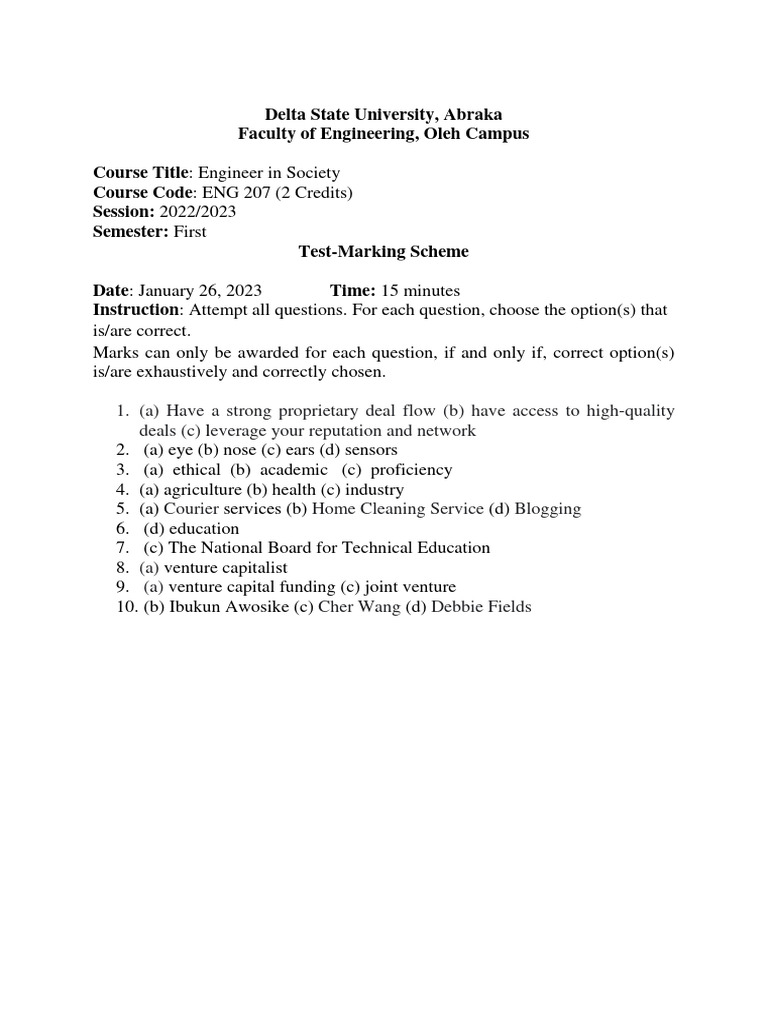ENG 207 Test Marking Scheme | PDF | Art | Computers