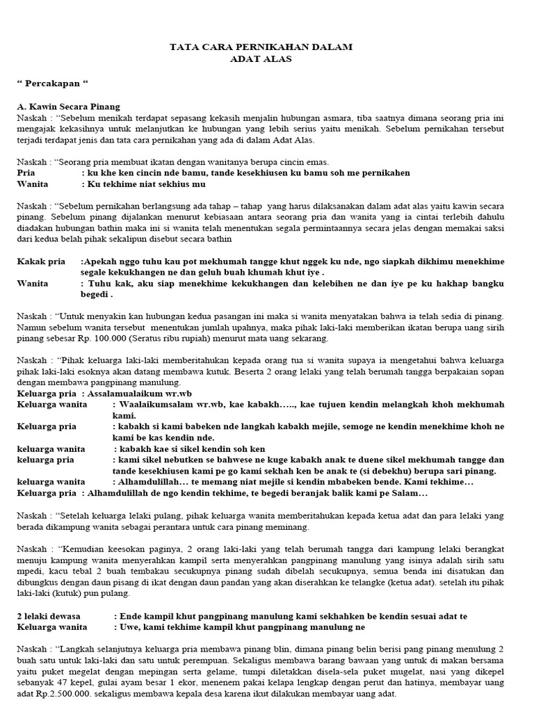 Naskah Pernikahan Adat Alas | PDF