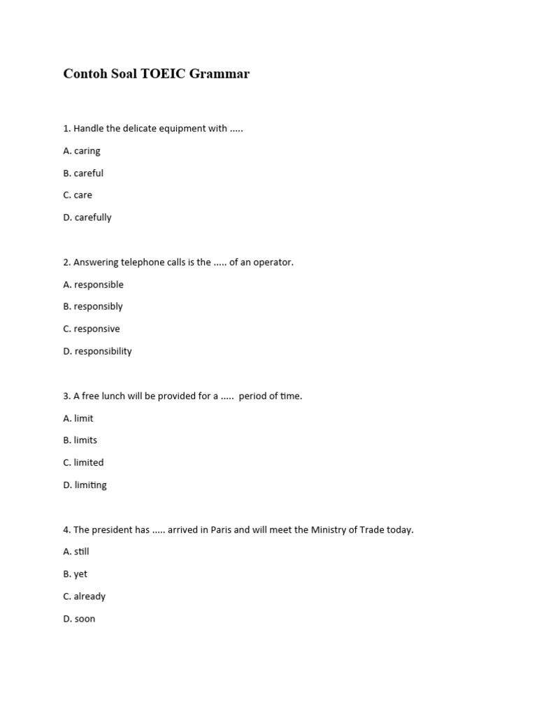 Contoh Soal TOEIC Grammar | PDF