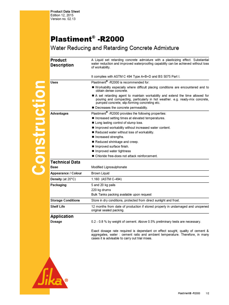 Plastiment® - R2000 | PDF | Concrete | Materials