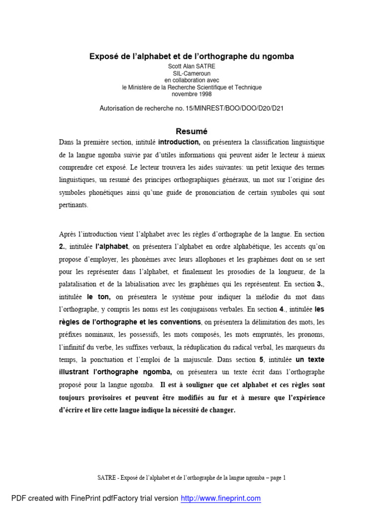 Alphabet et orthographe du ngomba | PDF | Syllabe | Orthographie