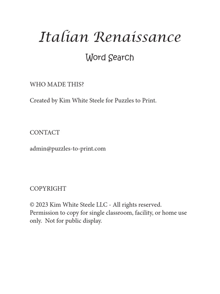 Italian Renaissance Word Search | PDF | Word Search | Puzzles