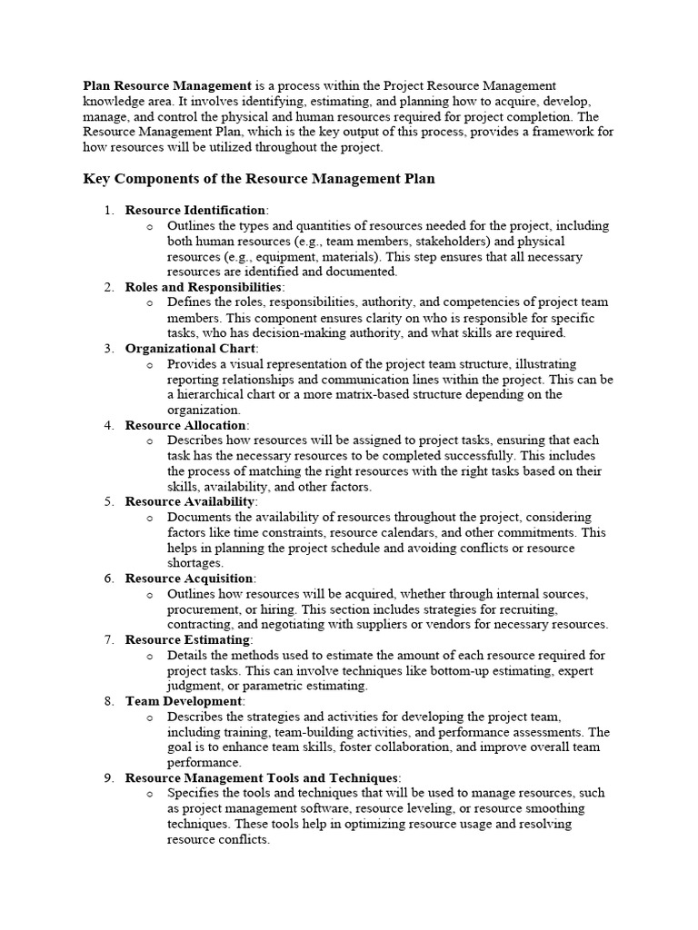 Resource Management Plan Overview | PDF | Resource | Project Management