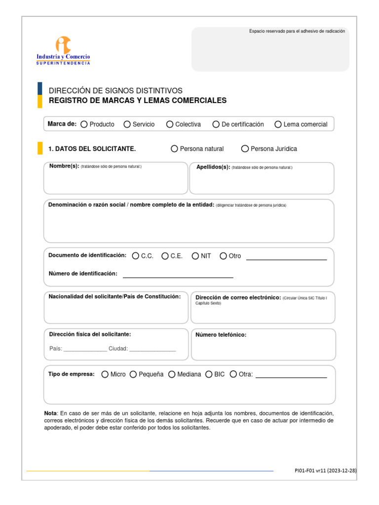 PI01-F01_V11 formulario registro de marcas | PDF | Marca