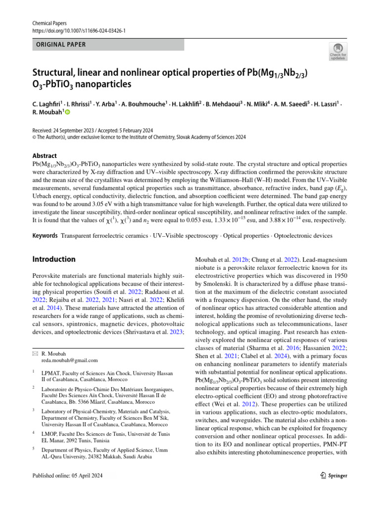 Structural, Linear and Nonlinear Optical Properties of PB (Mg13Nb23) | PDF | Ultraviolet–Visible ...