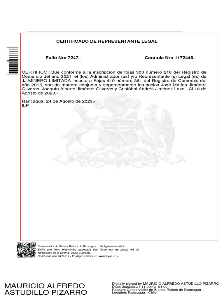 Certificado De Representante Legal 18 8 2023 Pdf