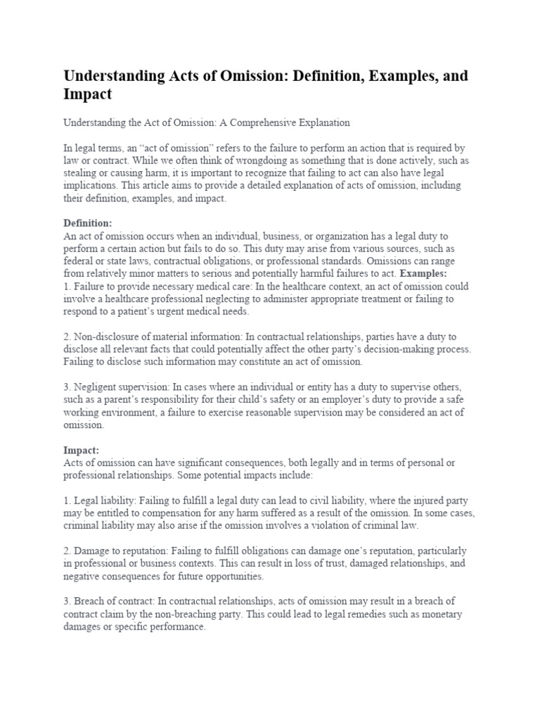 Understanding Acts of Omission | PDF | Damages | Legal Liability