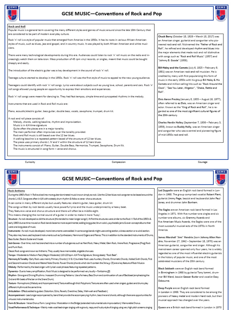 GCSE Music: Rock and Pop Overview | PDF | Rock And Roll | Rock Music