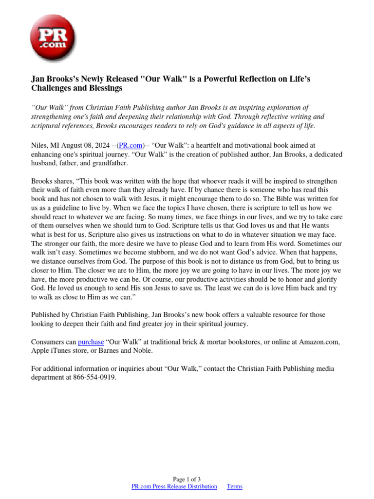 Jan Brooks’s Newly Released "Our Walk" is a Powerful Reflection on Life ...