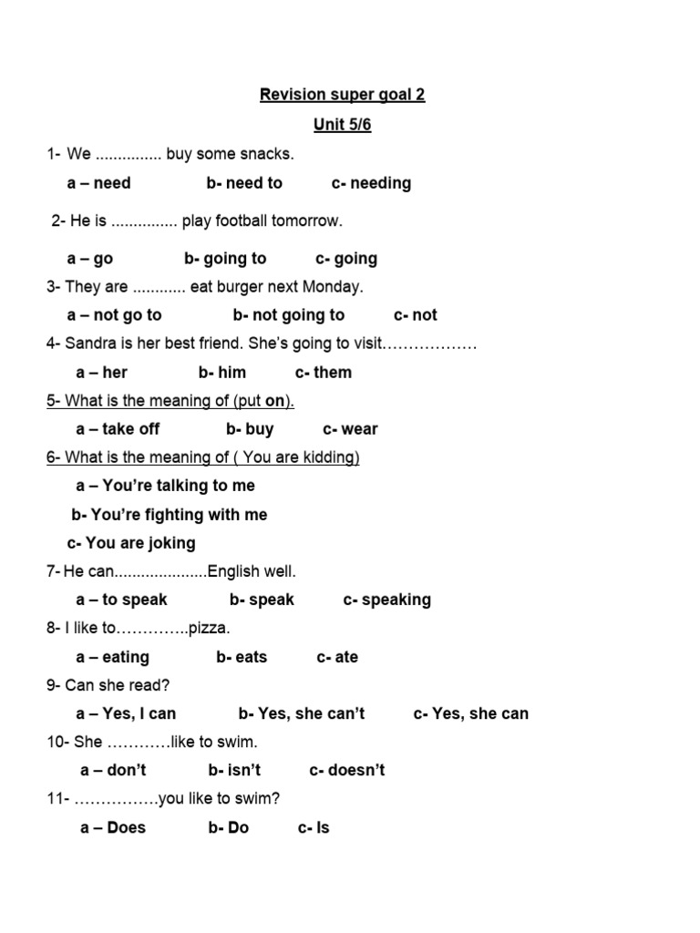 Revision Super Goal 2 Unit 5-6 | PDF