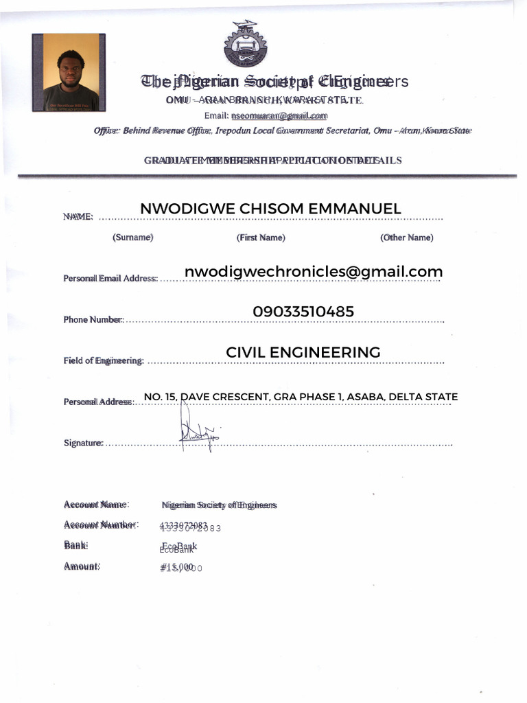 Nwodigwe Nse Form | PDF