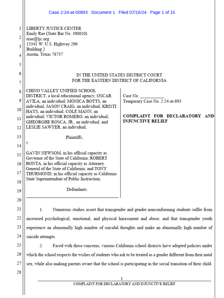 Filed AB 1955 Complaint | PDF | Legal Remedy | Adolescence