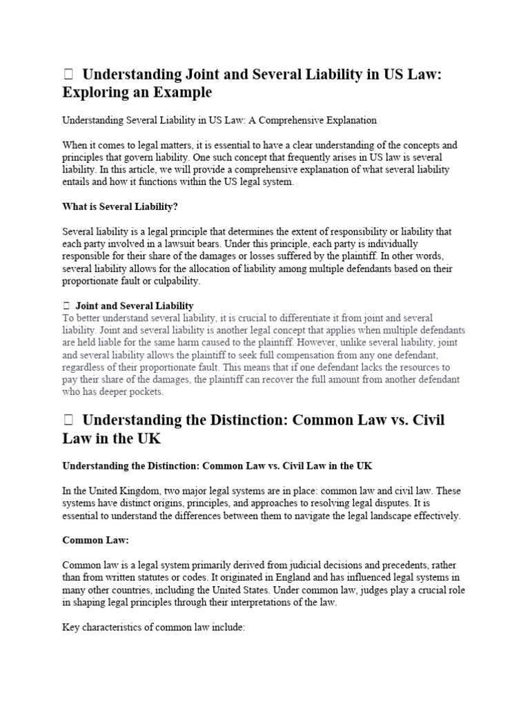 Understanding Joint and Several Liability in US Law | PDF | Legal ...