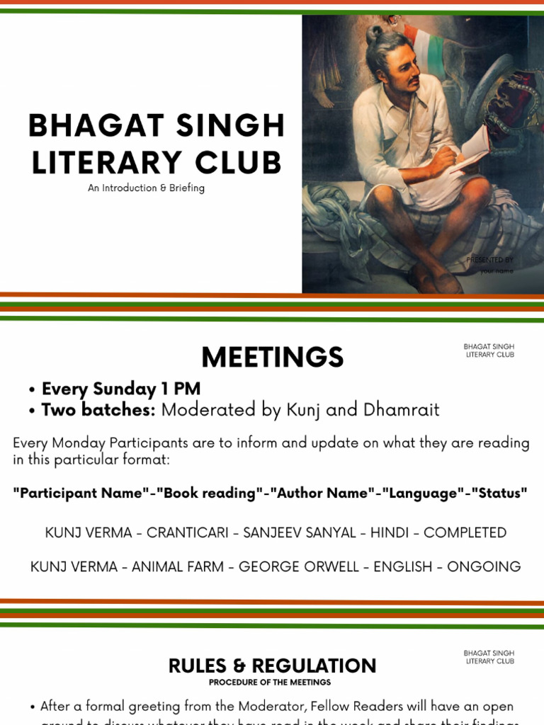 Bhagat Singh Reading International Literary Club Insights | PDF