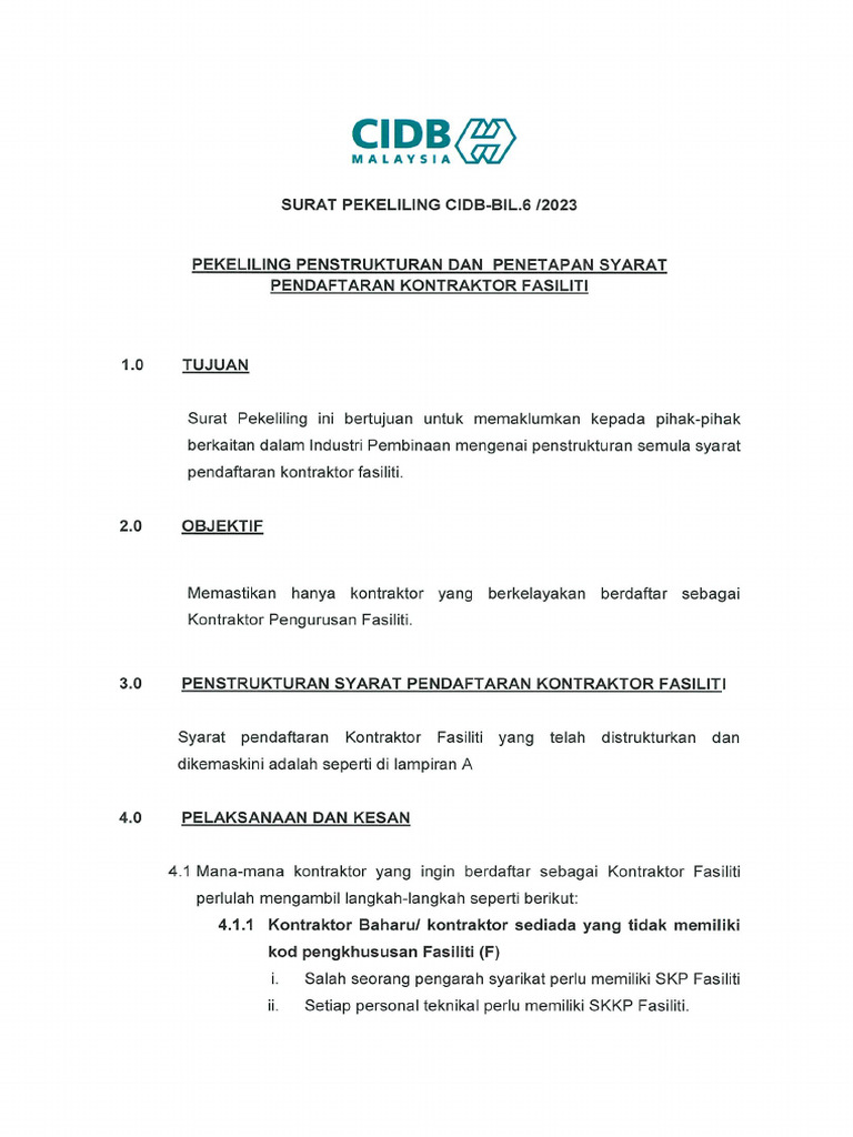 CIDB Pekeliling FM (29 Ogos 2023 | PDF