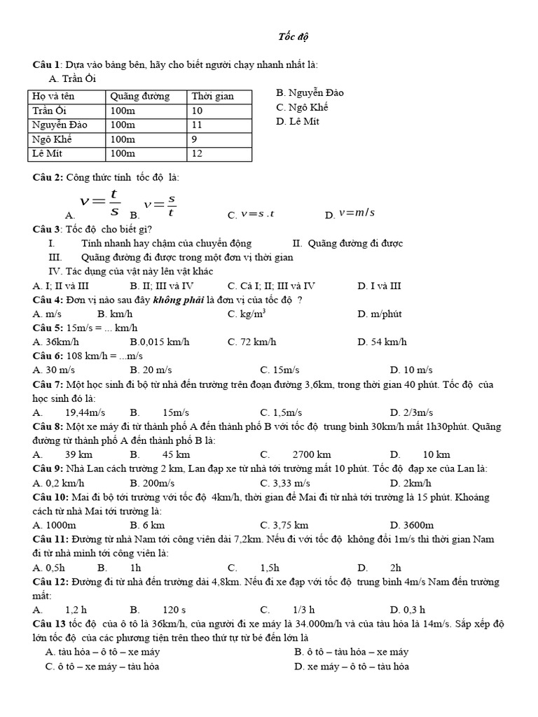 Tốc độ - KHTN 8 | PDF