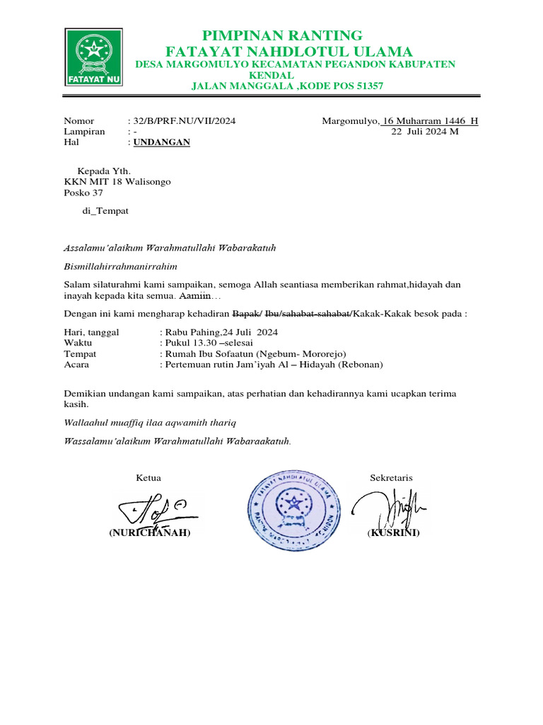 Undangan Fatayat | PDF
