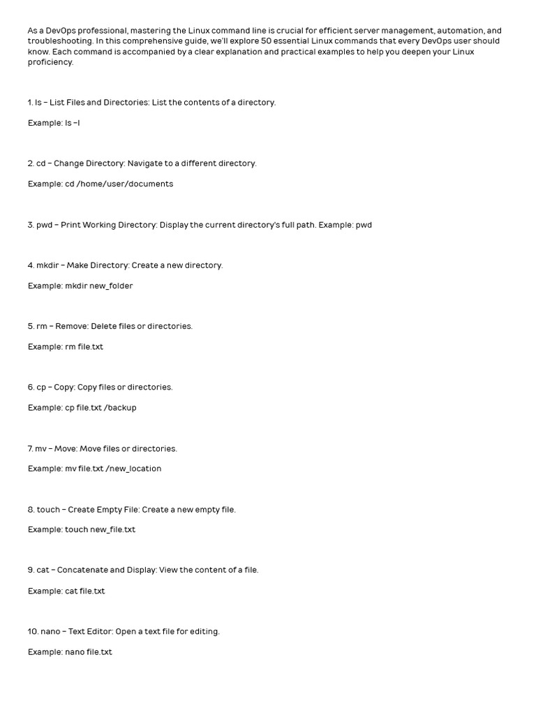 Essential Linux Command For Devops Engineer Docx 20231105 002106 | PDF | Computer File | Text File