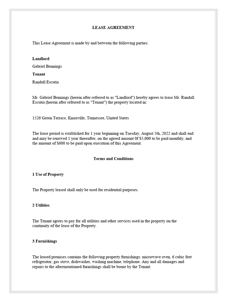 Lease Agreement Template in English | PDF