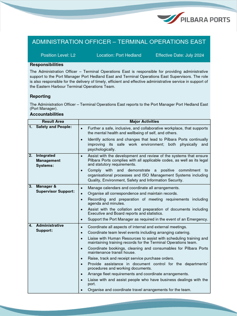Job Description Form - Administration Officer - Terminal Operations ...